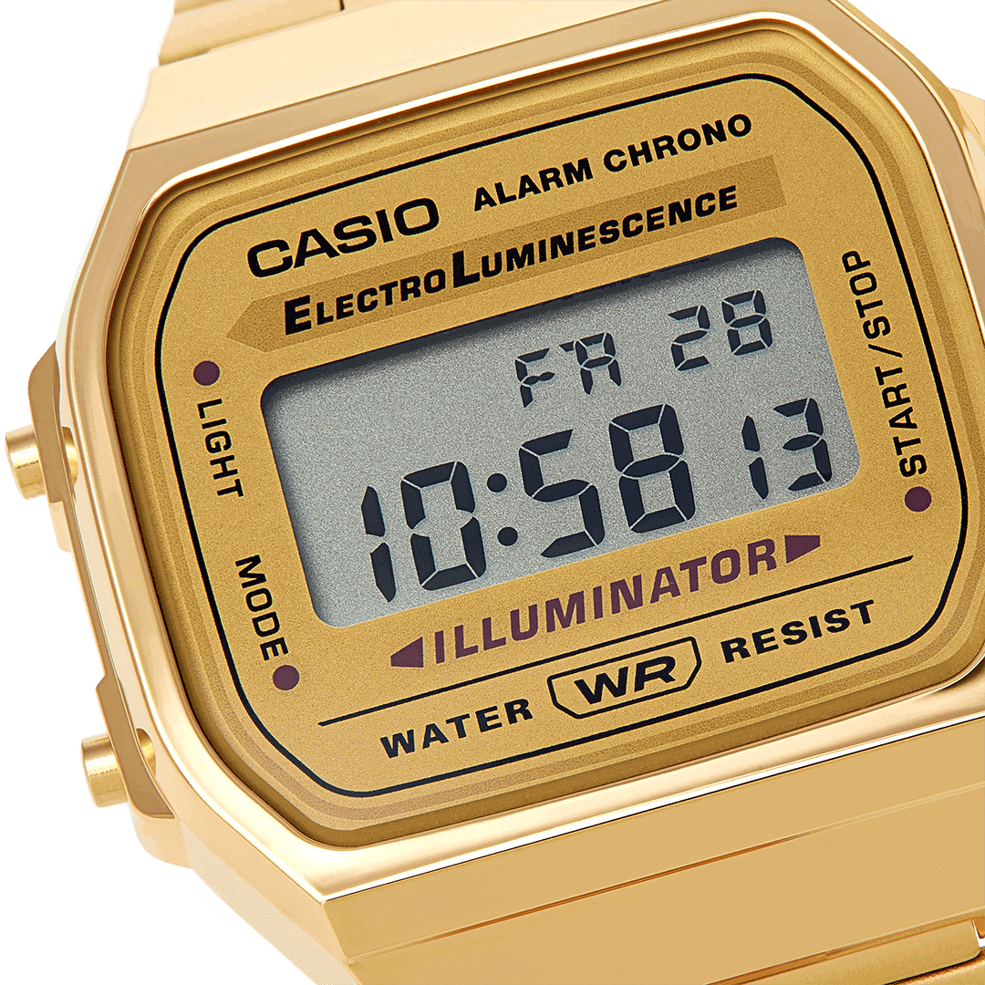 Casio Vintage Gold Stainless Steel Digital Watch A168WG-9EF – Coe & Co ...